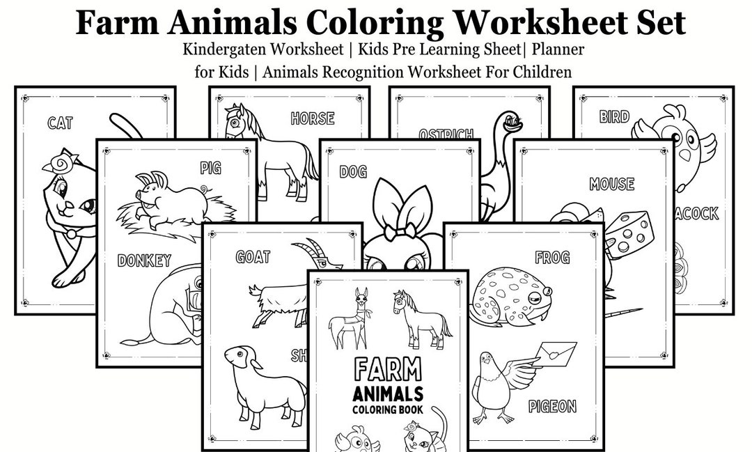 Black White Clean Farm Animals Coloring Worksheet Set - Etsy