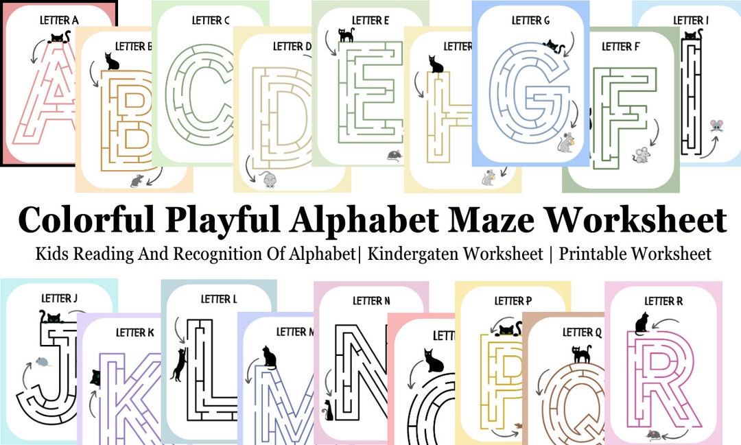 Colorful Playful Alphabet Maze Worksheet - Etsy