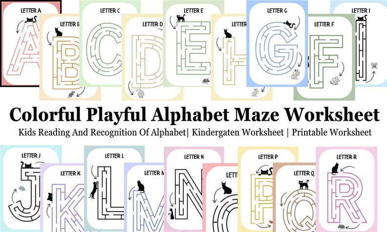 Colorful Playful Alphabet Maze Worksheet - Etsy