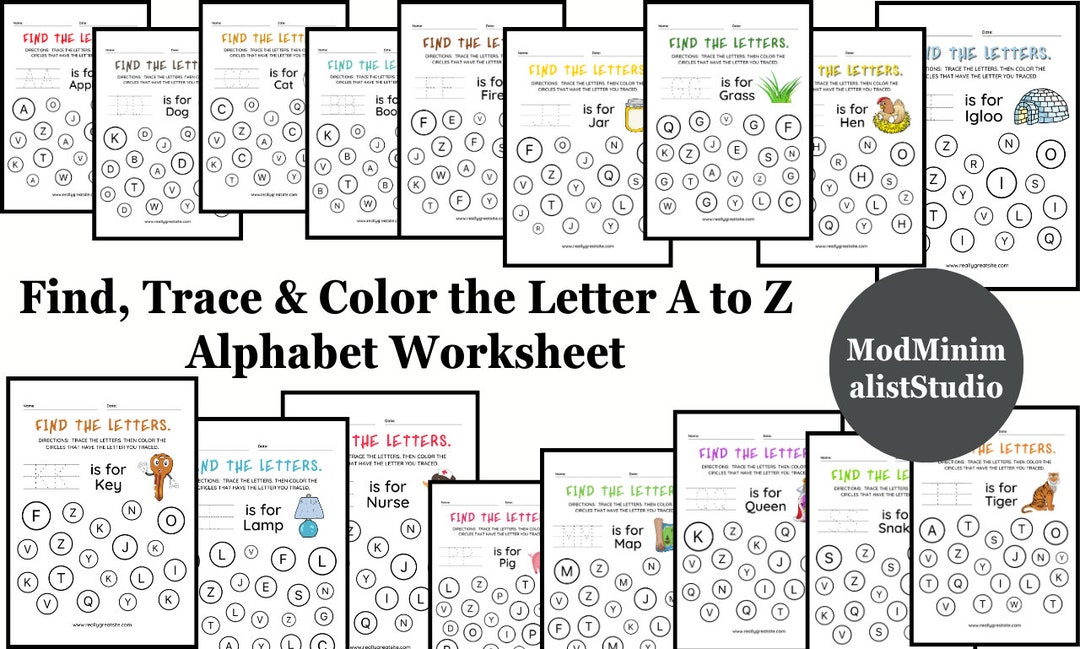 Find, Trace & Color the Letter A to Z Alphabet Worksheet - Etsy