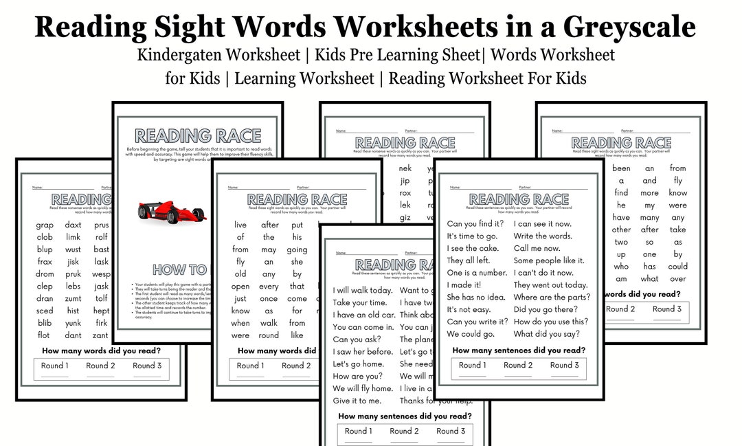 Reading Sight Words Worksheets in a Greyscale Minimalistic Style - Etsy UK
