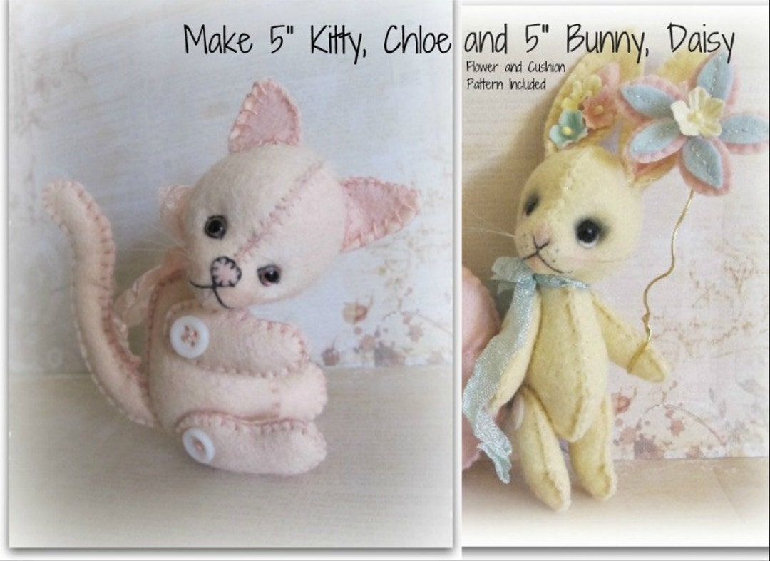 PDF E Pattern to Make 5 Wool Felt Kitty Cat AND 5 Bunny Rabbit by Booh ...