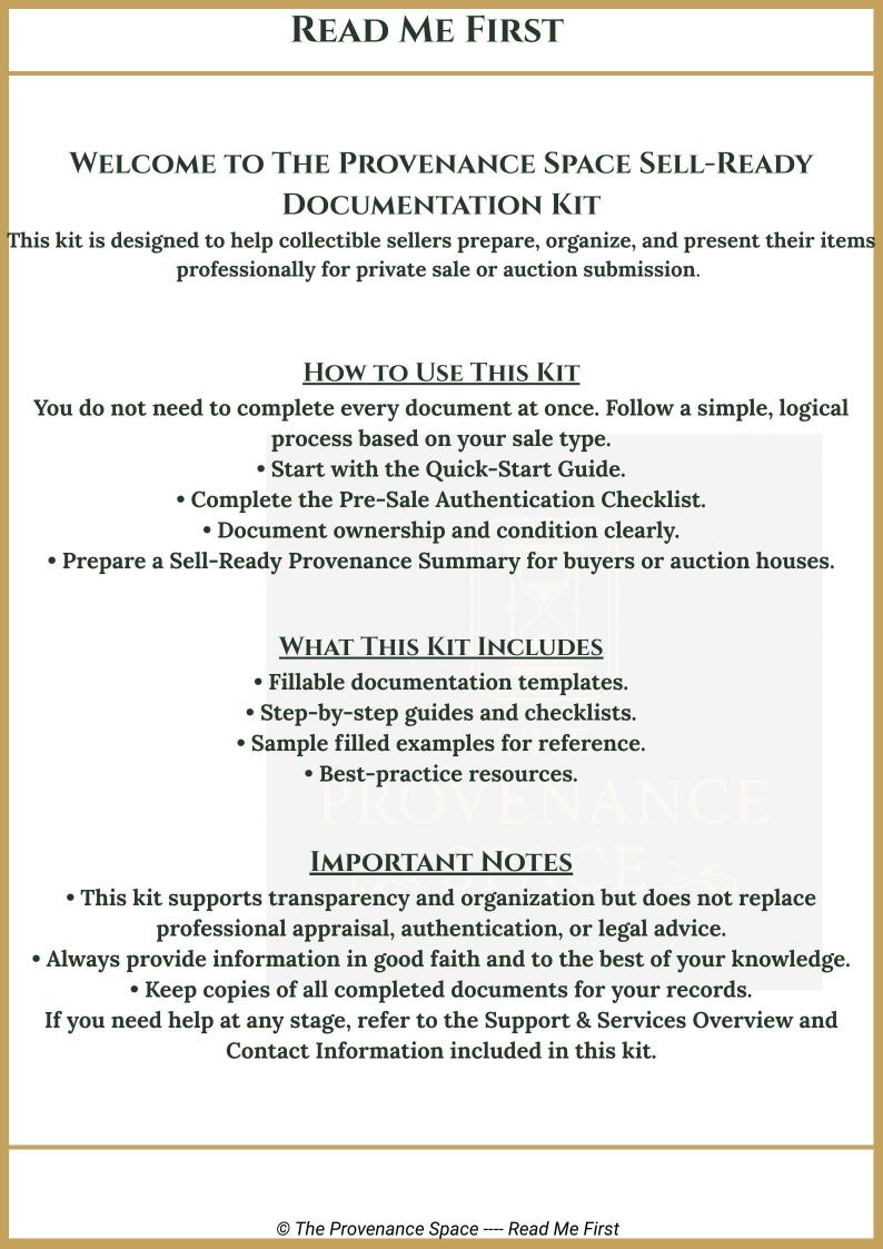 Documentation Template Kit (fillable PDF) | Provenance, Ownership ...