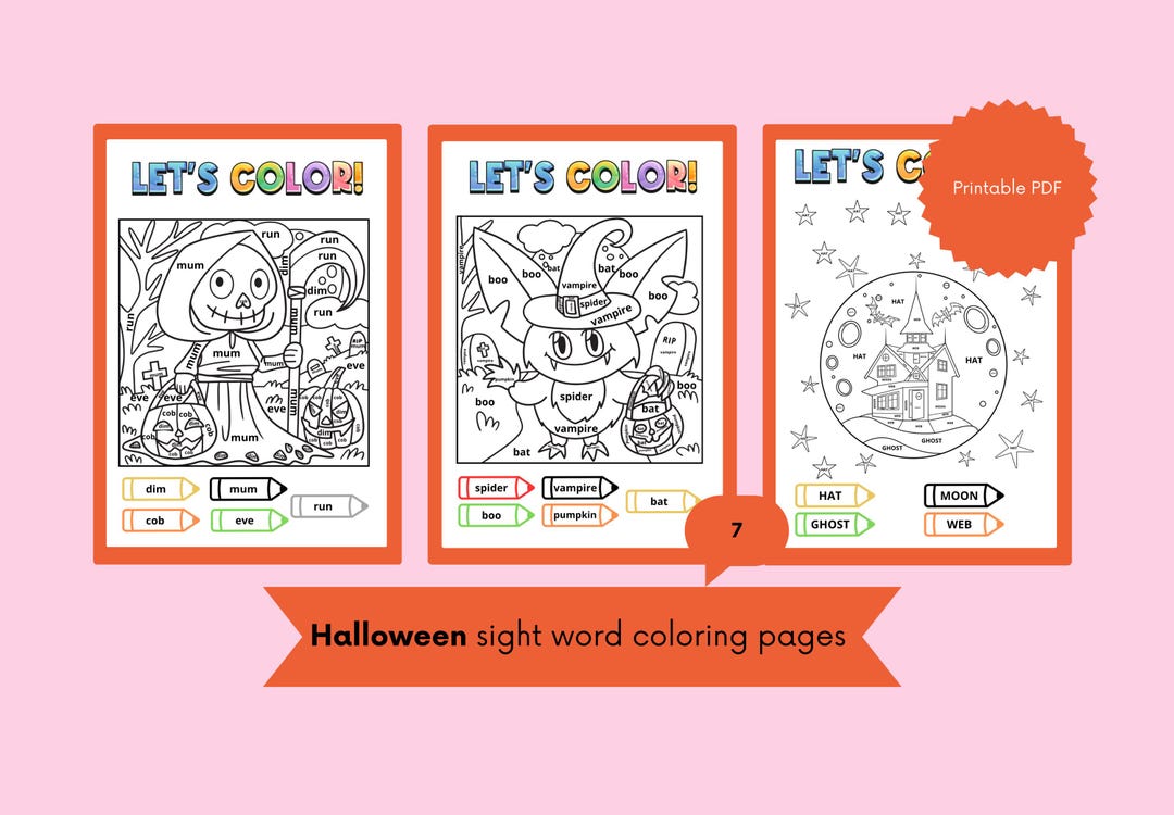 7 Halloween Sight Word Coloring Pages for Kids - Etsy