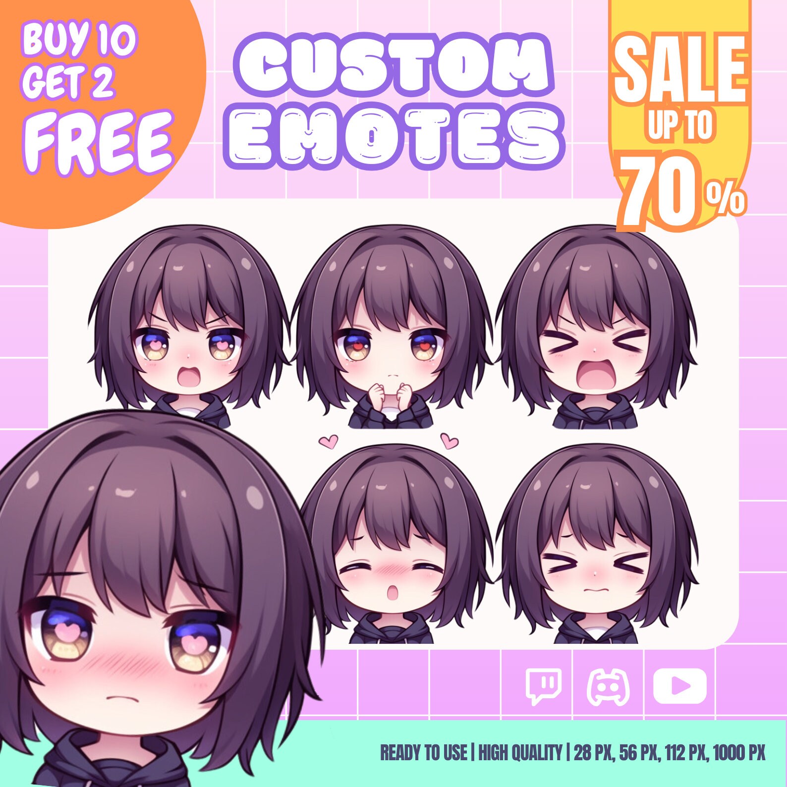 Custom Emotes for Streaming Cute Chibi Emotes Custom Emotes Twitch ...