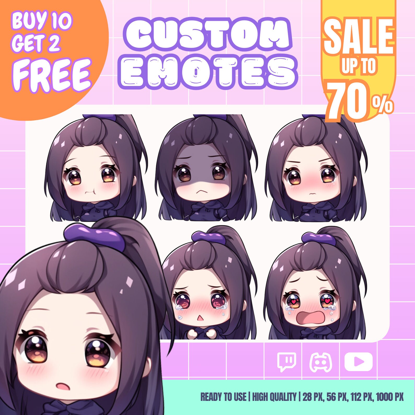 Custom Emotes for Streaming Cute Chibi Emotes Custom Emotes Twitch ...