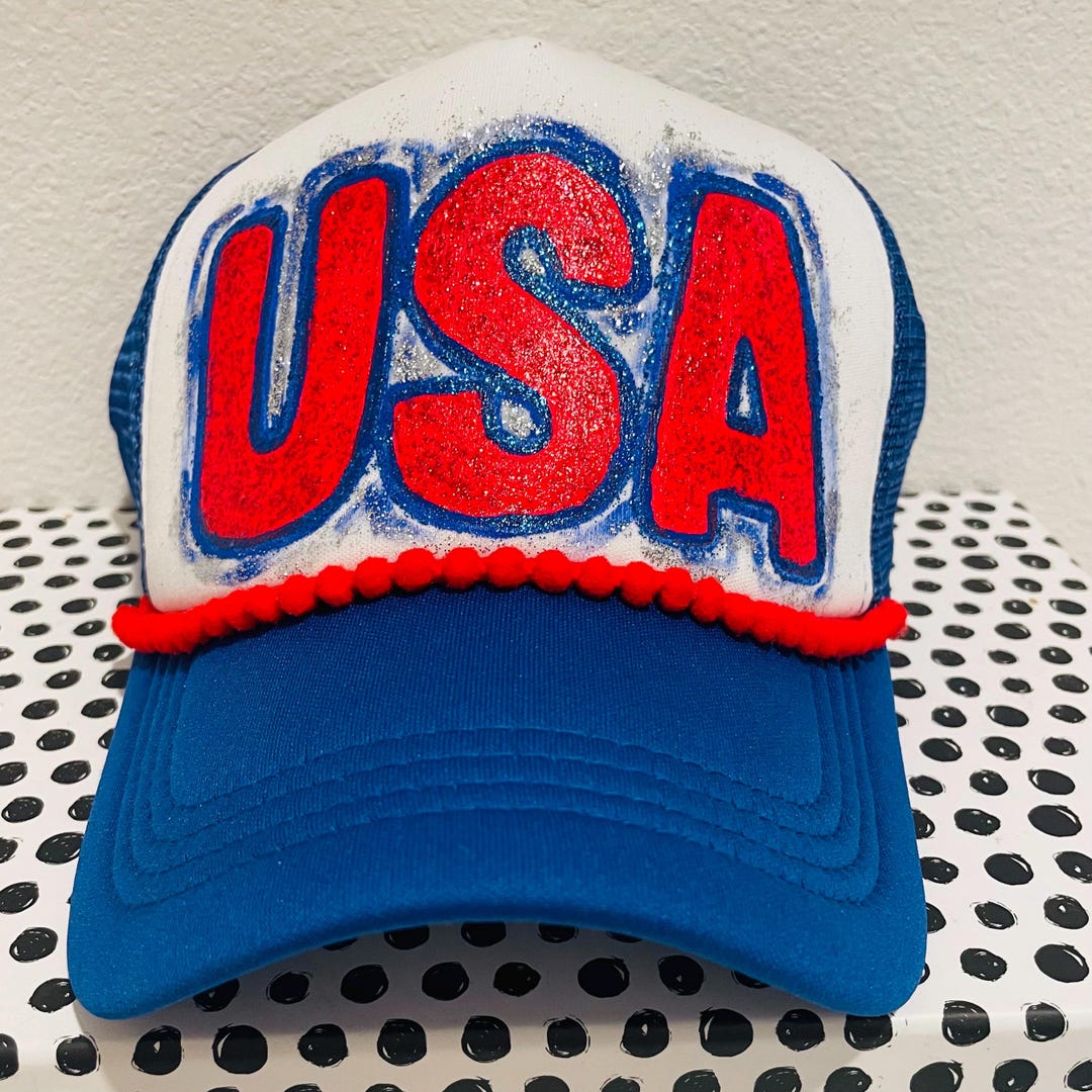 USA Trucker Hat; Glitter Patriotic Hat; 4th of July Hat, Painted ...