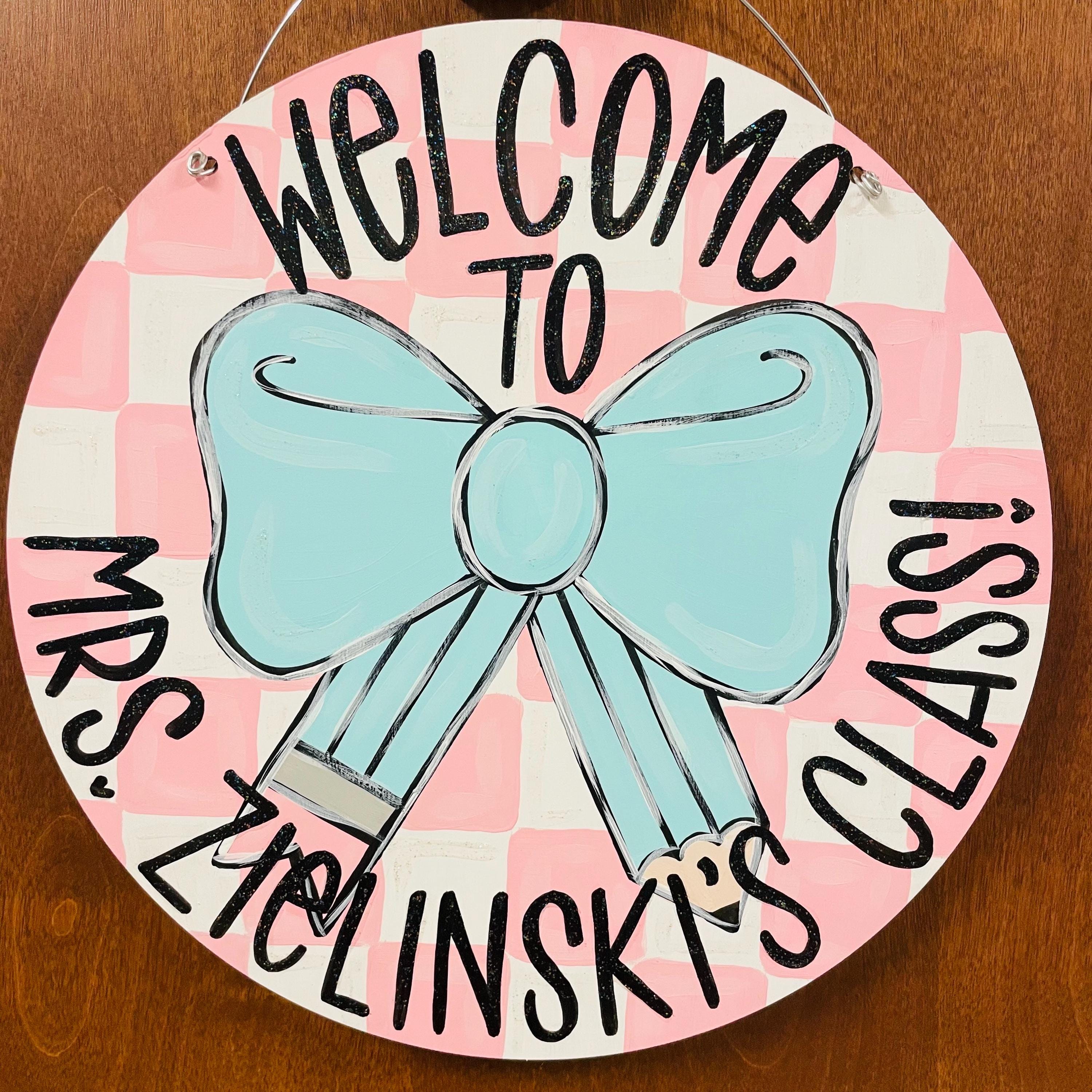 Pencil Bow Door Hanger; Personalized Teacher Door Hanger; Pastel ...