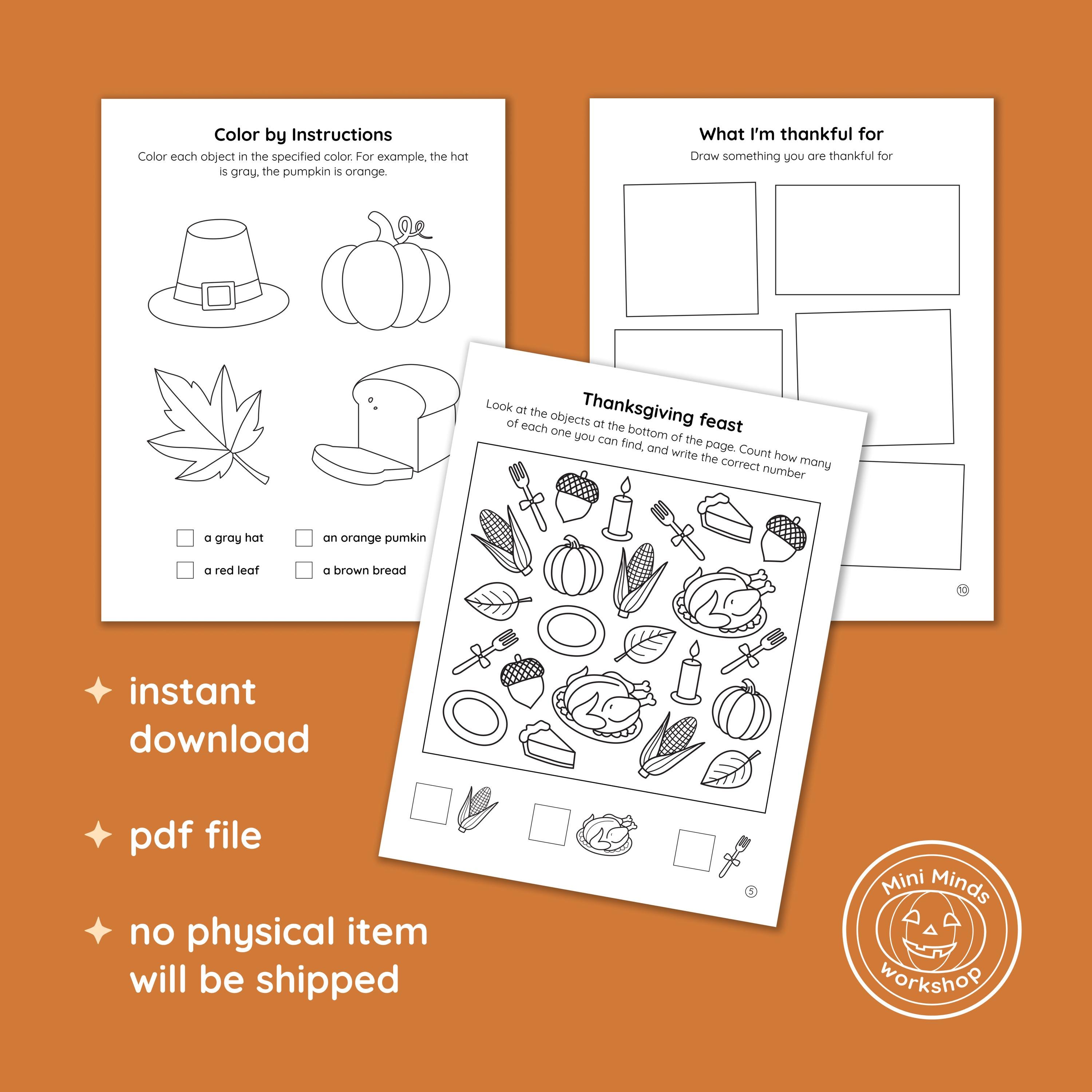 Thanksgiving Activity Book for Preschoolers | Printable Kids Coloring ...