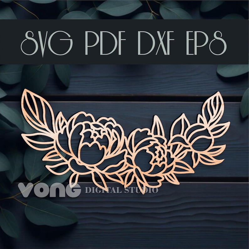 Peony Wreath SVG, Floral Wreath Svg, Peony Flowers SVG, Peony Laser Cut ...