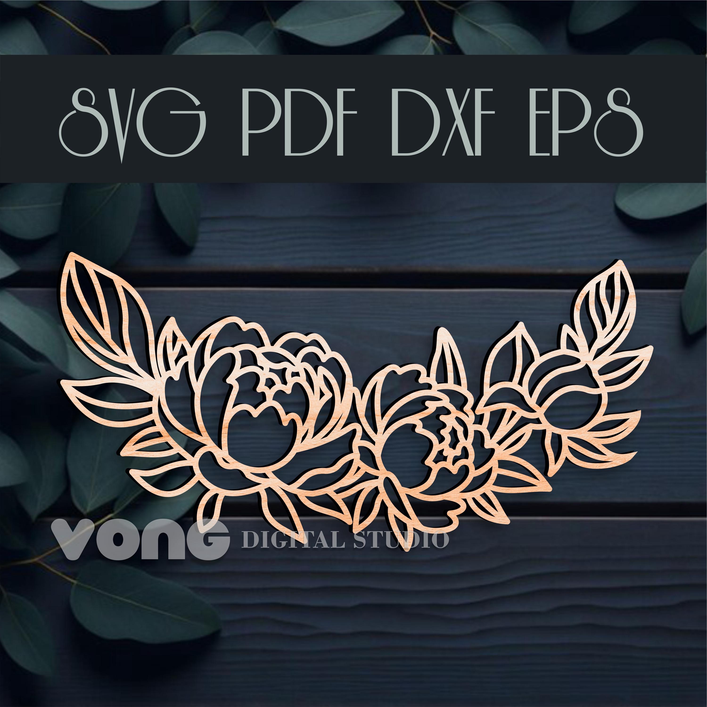 Peony Wreath SVG, Floral Wreath Svg, Peony Flowers SVG, Peony Laser Cut ...