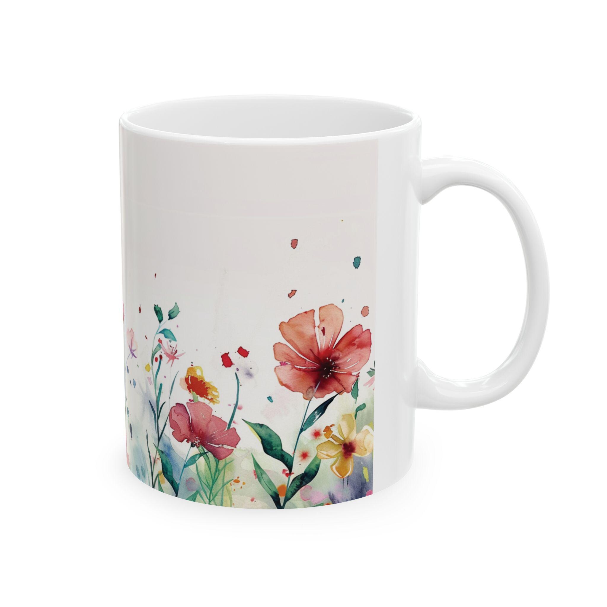Floral Watercolor Mug Artistic Flower Mug Design Unique Colorful ...