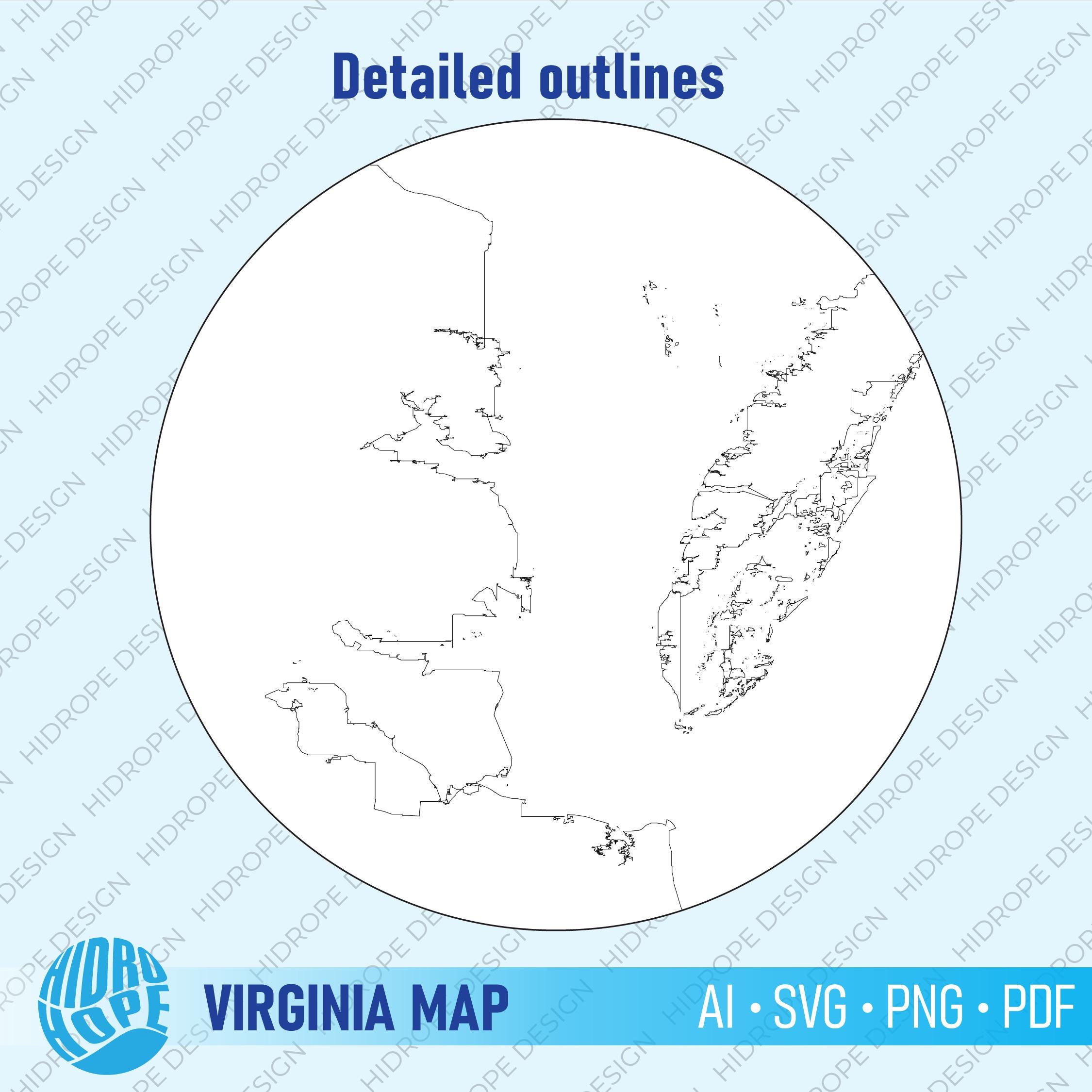 Virginia State Map High Quality Detailed Outline Vector Simple | Ai Svg ...