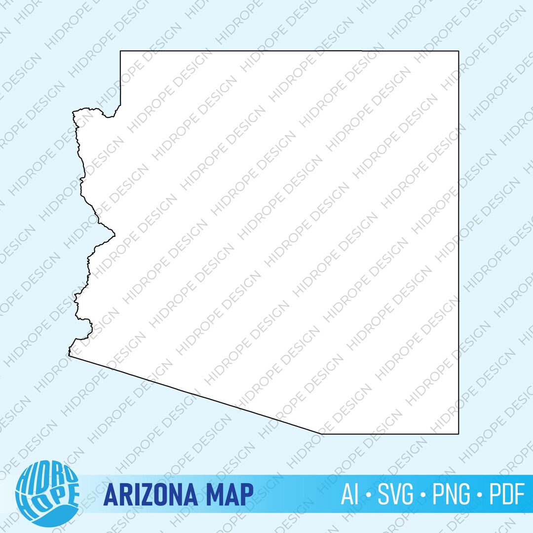 Arizona State Map Detailed Outline Vector Simple | Svg Png Pdf - Etsy