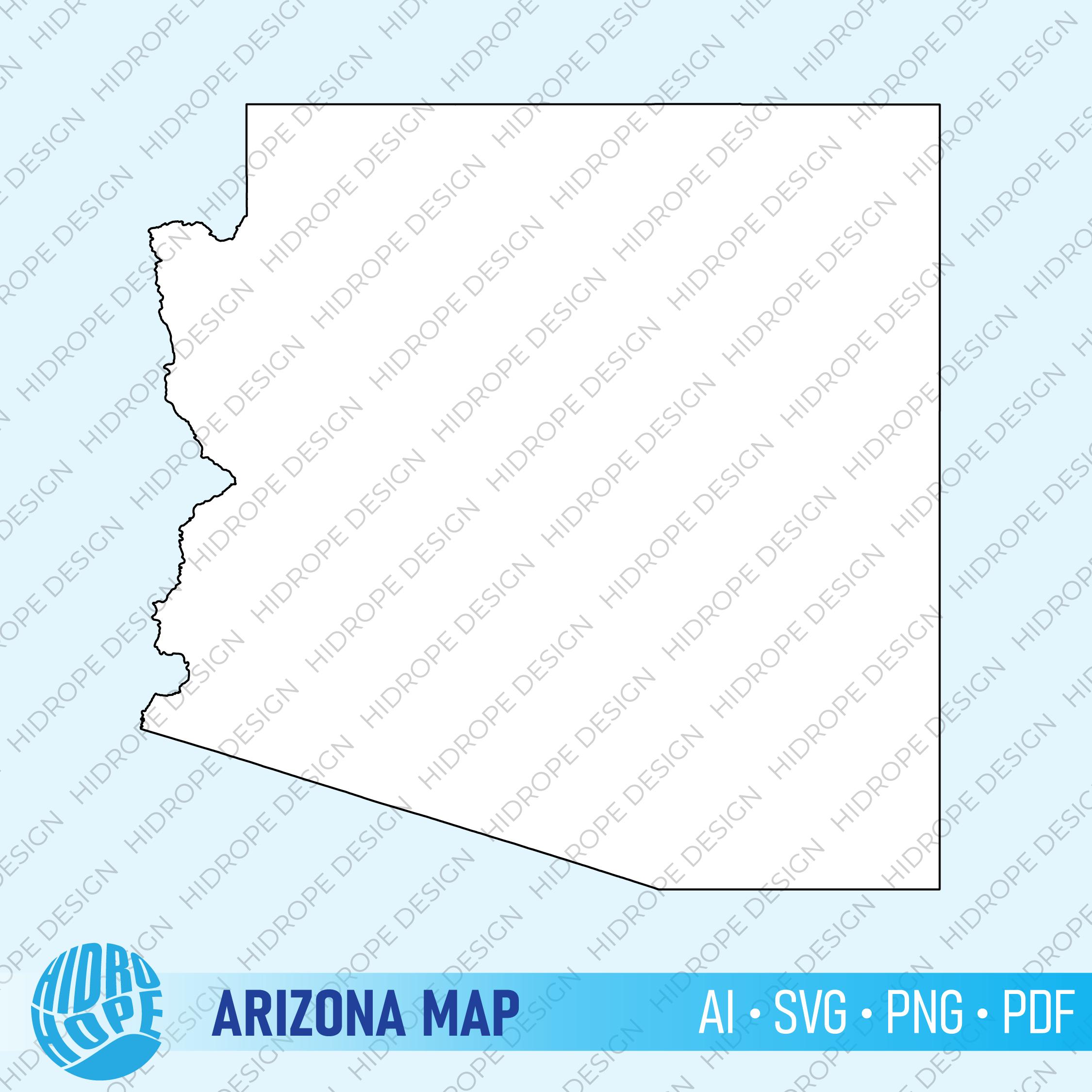 Arizona State Map Detailed Outline Vector Simple | Svg Png Pdf - Etsy