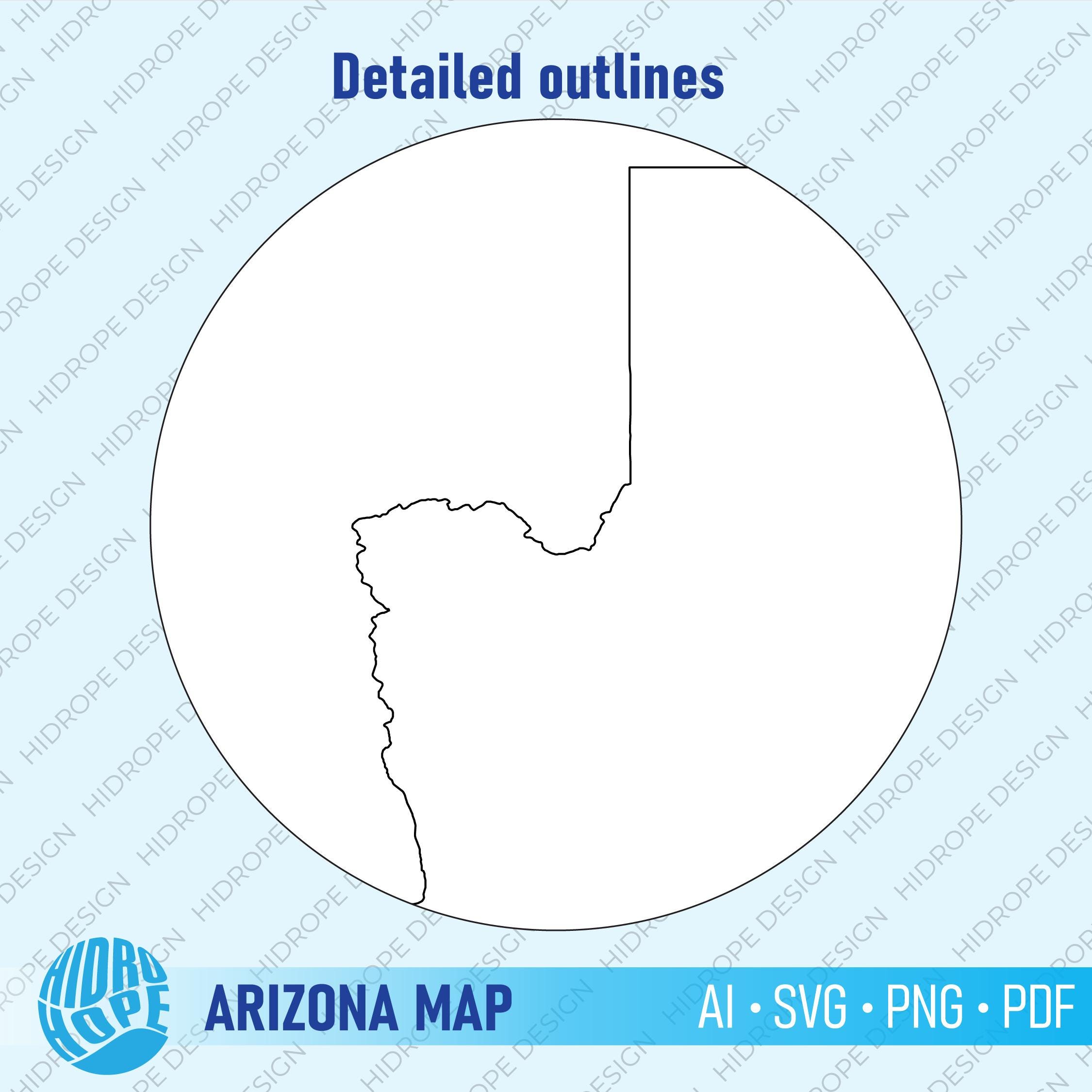 Arizona State Map Detailed Outline Vector Simple | Svg Png Pdf - Etsy