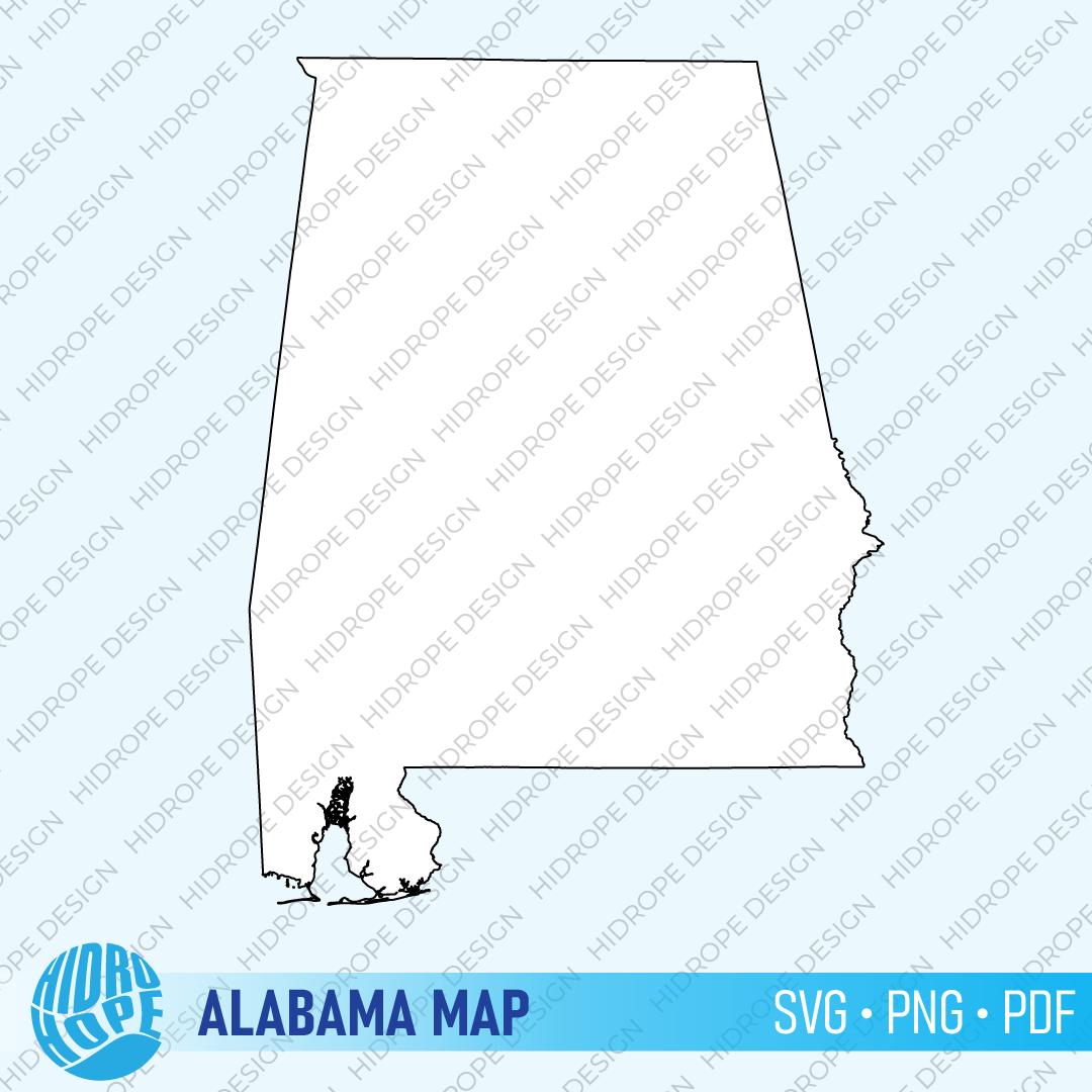 Alabama State Vector Simple Detailed Map | Svg Pdf Png - Etsy