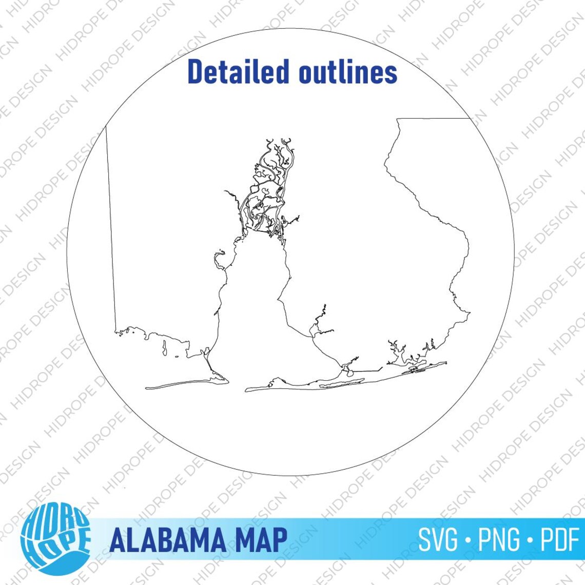Alabama State Vector Simple Detailed Map | Svg Pdf Png - Etsy