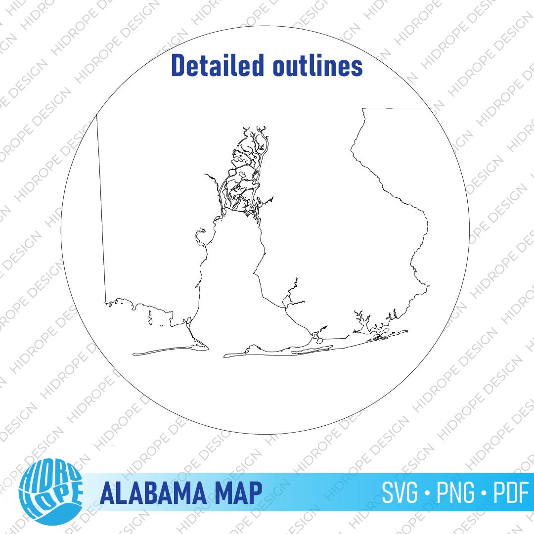 Alabama State Vector Simple Detailed Map | Svg Pdf Png - Etsy