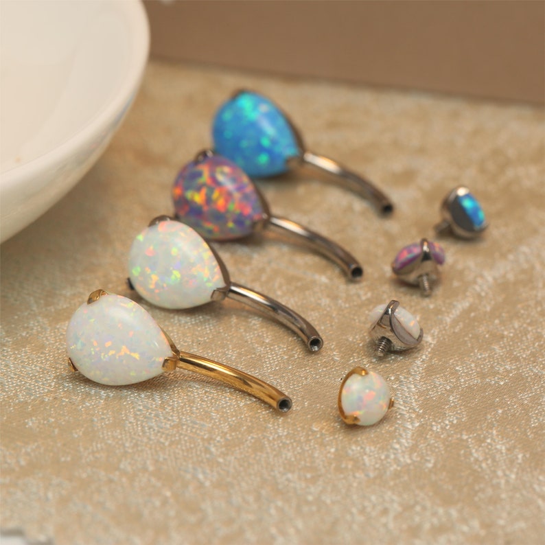 14G G23 Titanium Belly Button Ring With Waterdrop Opal 10mm Prong Set ...