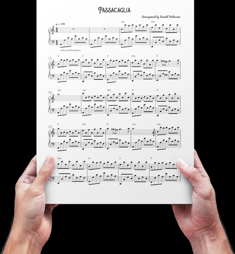 Handel Halvorsen Passacaglia Piano Sheet Music With Note Letters (PDF ...