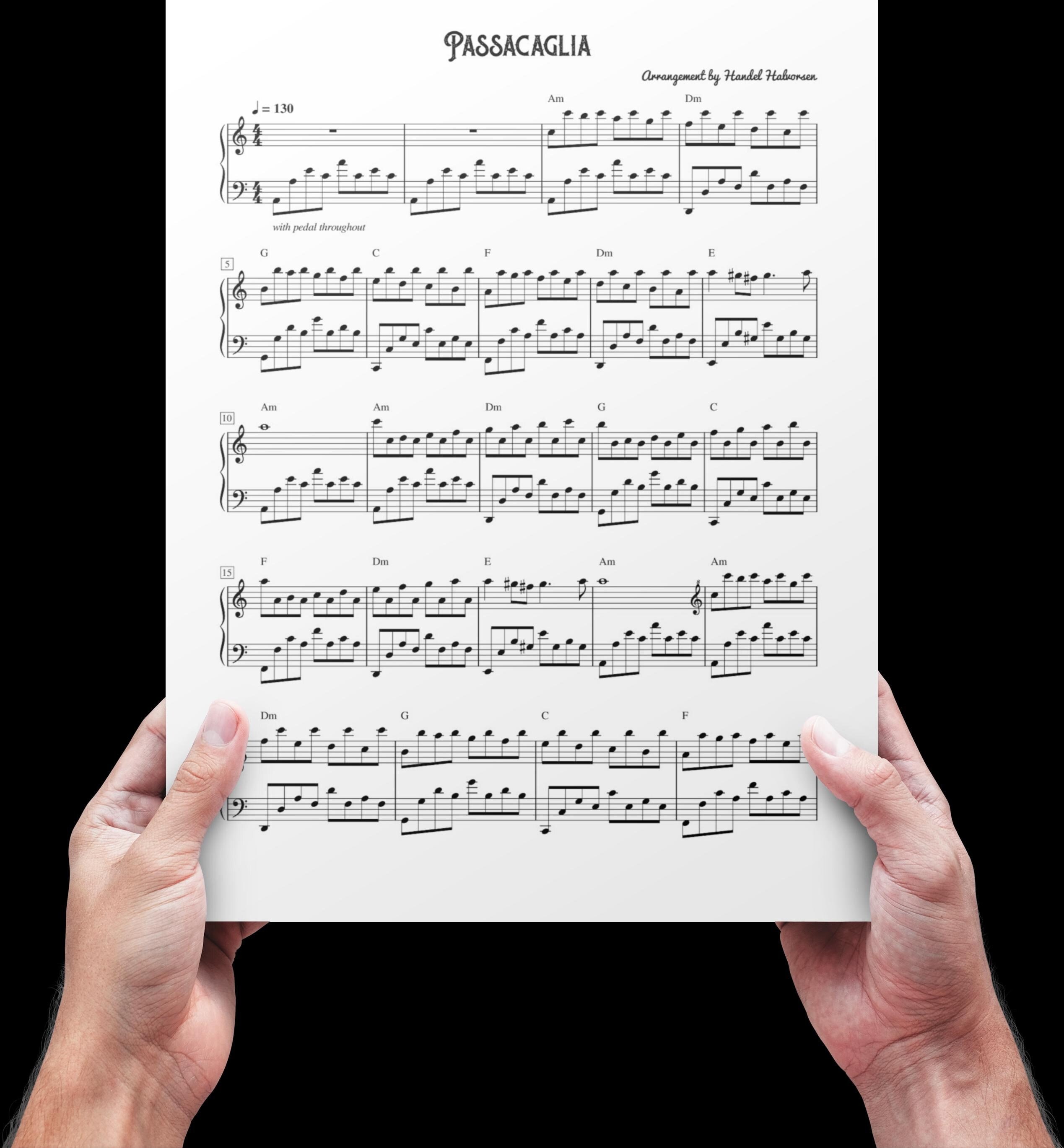 Handel Halvorsen Passacaglia Piano Sheet Music With Note Letters (PDF ...