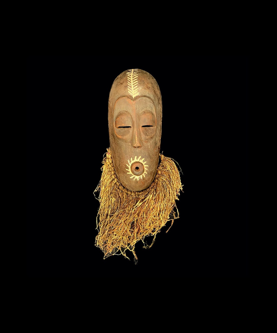 Hand Carved Mask With Dried Grass Beard, Congo - Etsy