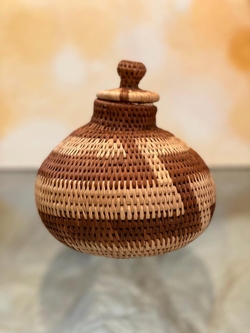 Vintage Round Reed Basket From Botswana - Etsy