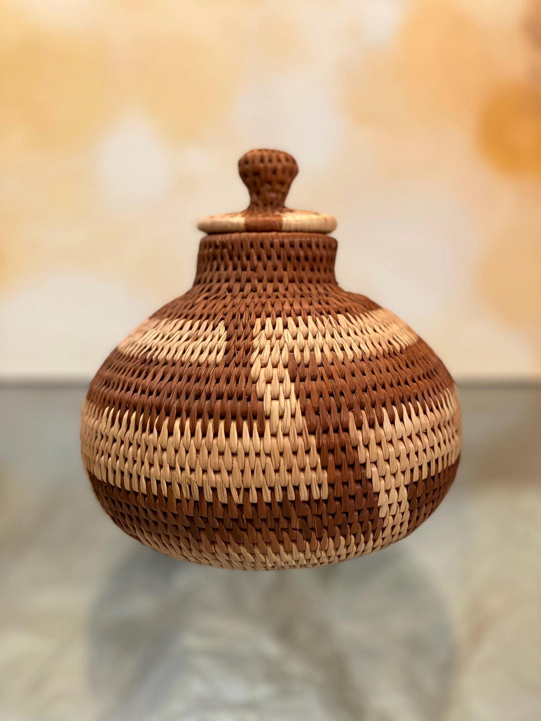 Vintage Round Reed Basket From Botswana - Etsy