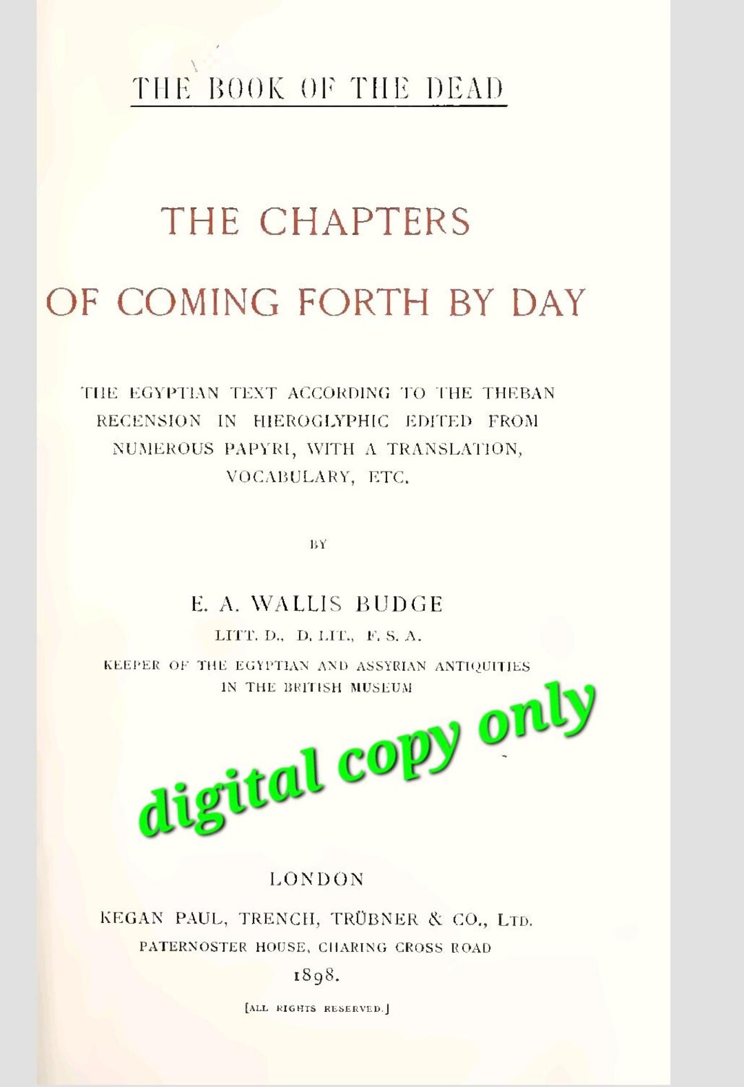 Book of the Dead: Ancient Egyptian Spells by Budge (PDF) - Etsy Canada