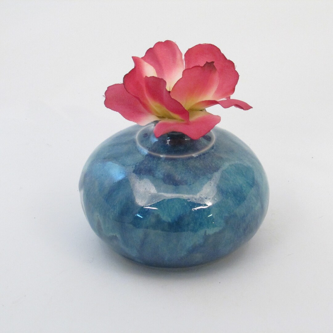 Hand Crafted Vase, Ceramic Vase, Bud Vase, Pottery Vase, Blue Flower ...