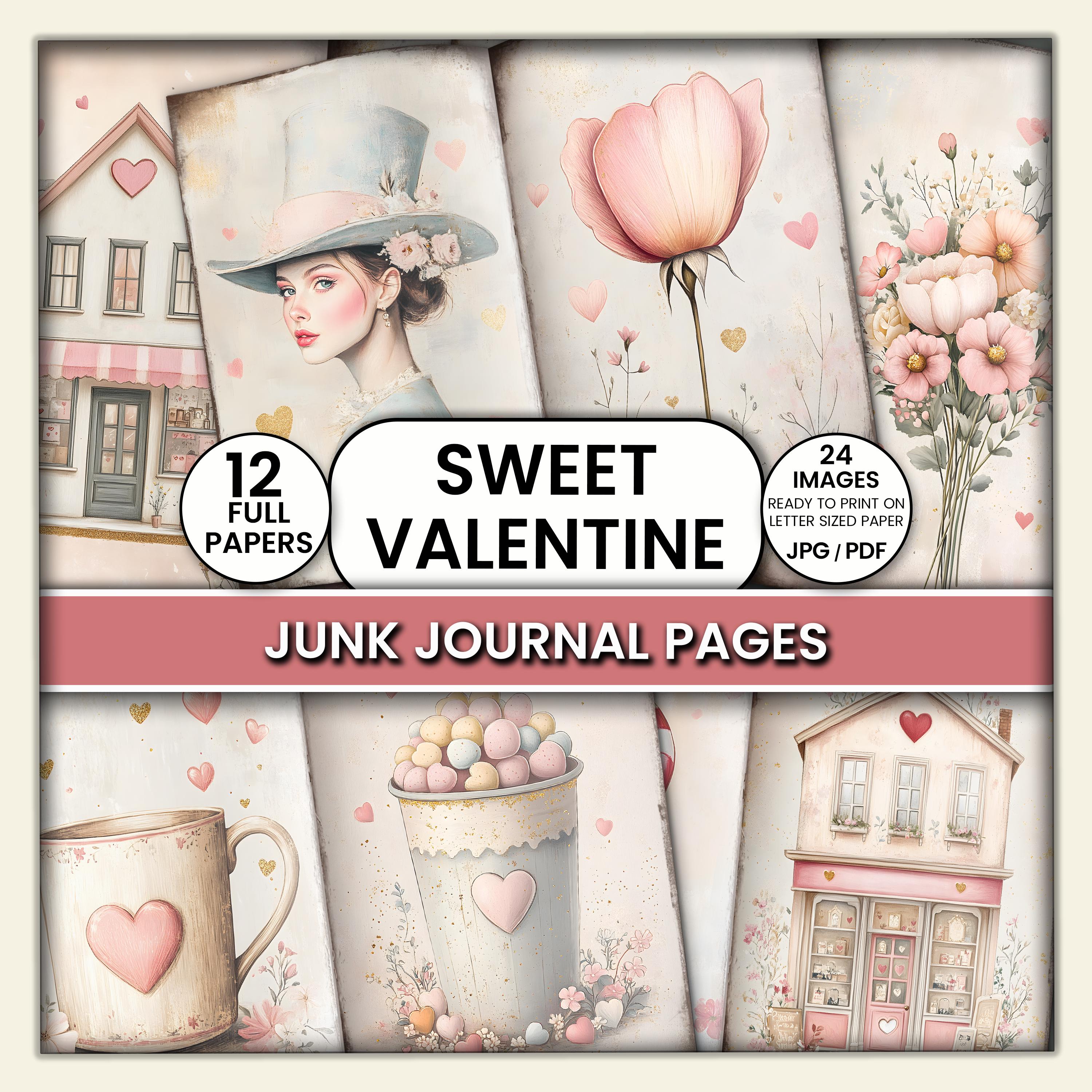 Sweet Valentine Junk Journal Pages – Printable Vintage Digital Paper ...