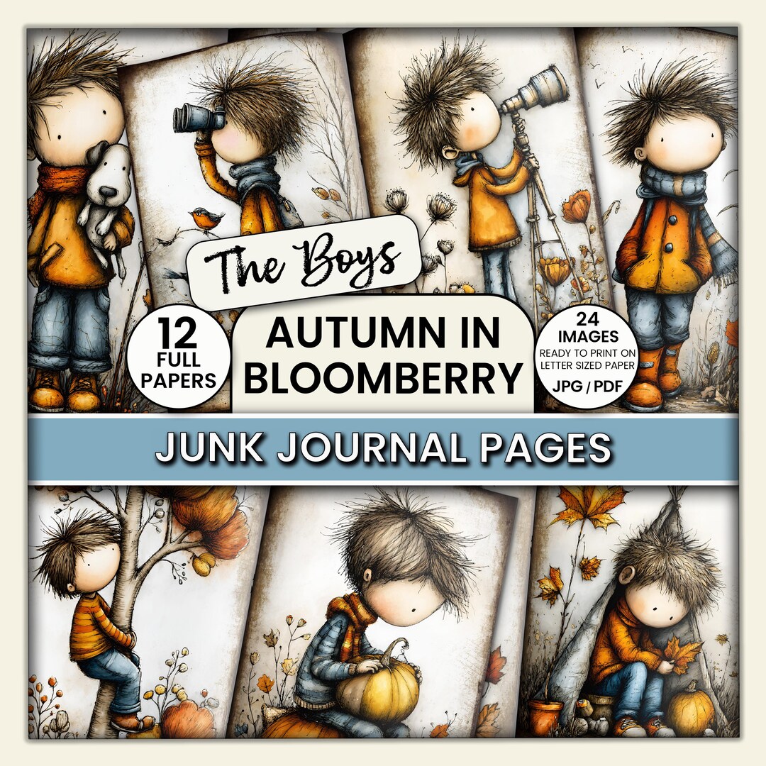 Autumn Boys Junk Journal Pages – Fall Printable Papers - Autumn in ...