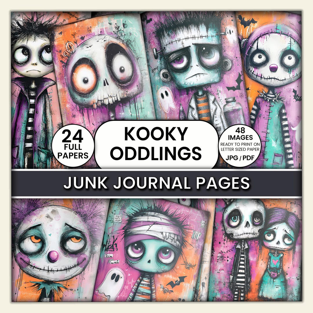 Kooky Oddlings Junk Journal Pages – Spooky Cute Halloween Printable ...
