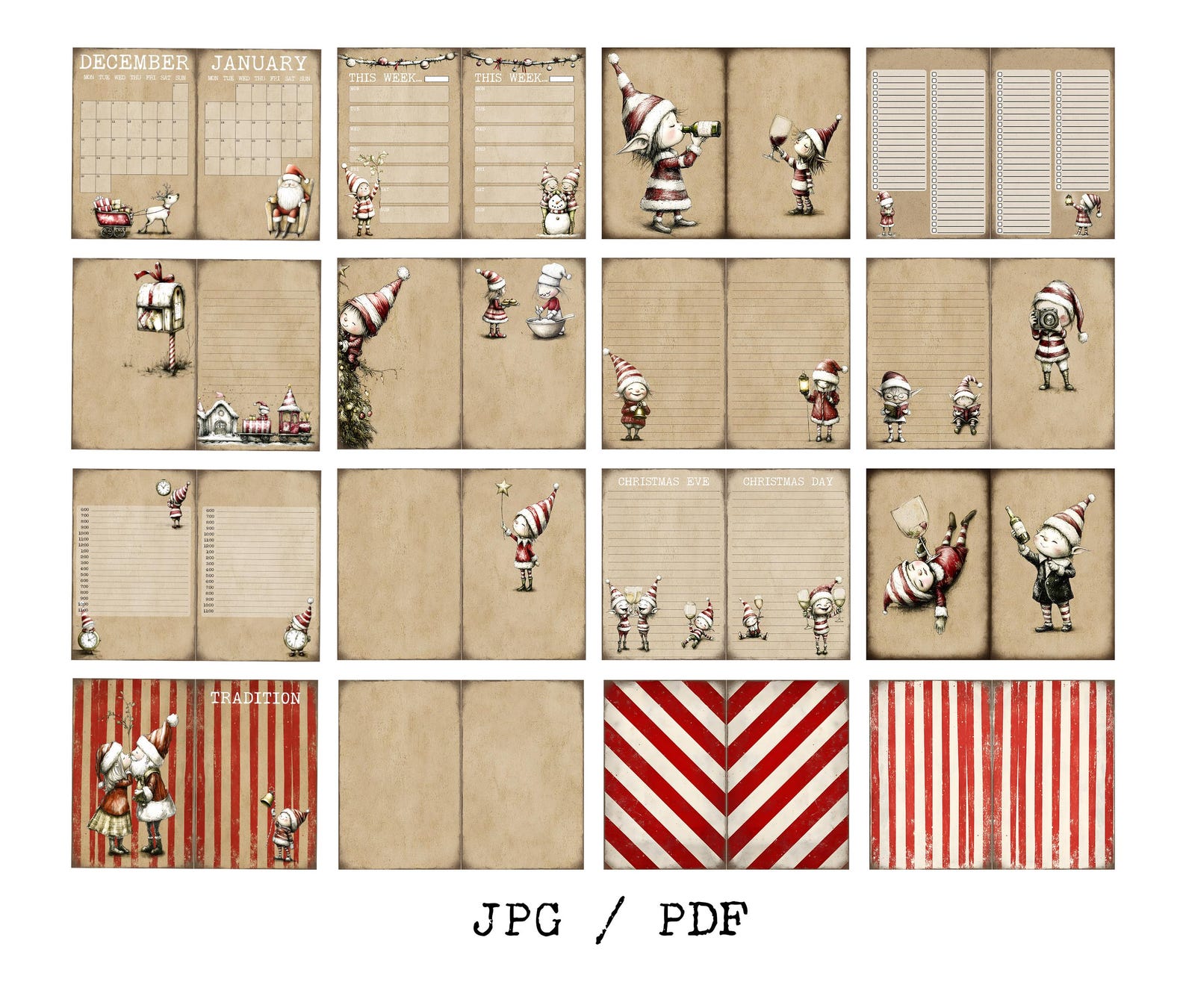 Christmas Cheer Planner - Junk Journal Style Printable. Drunken Elves ...