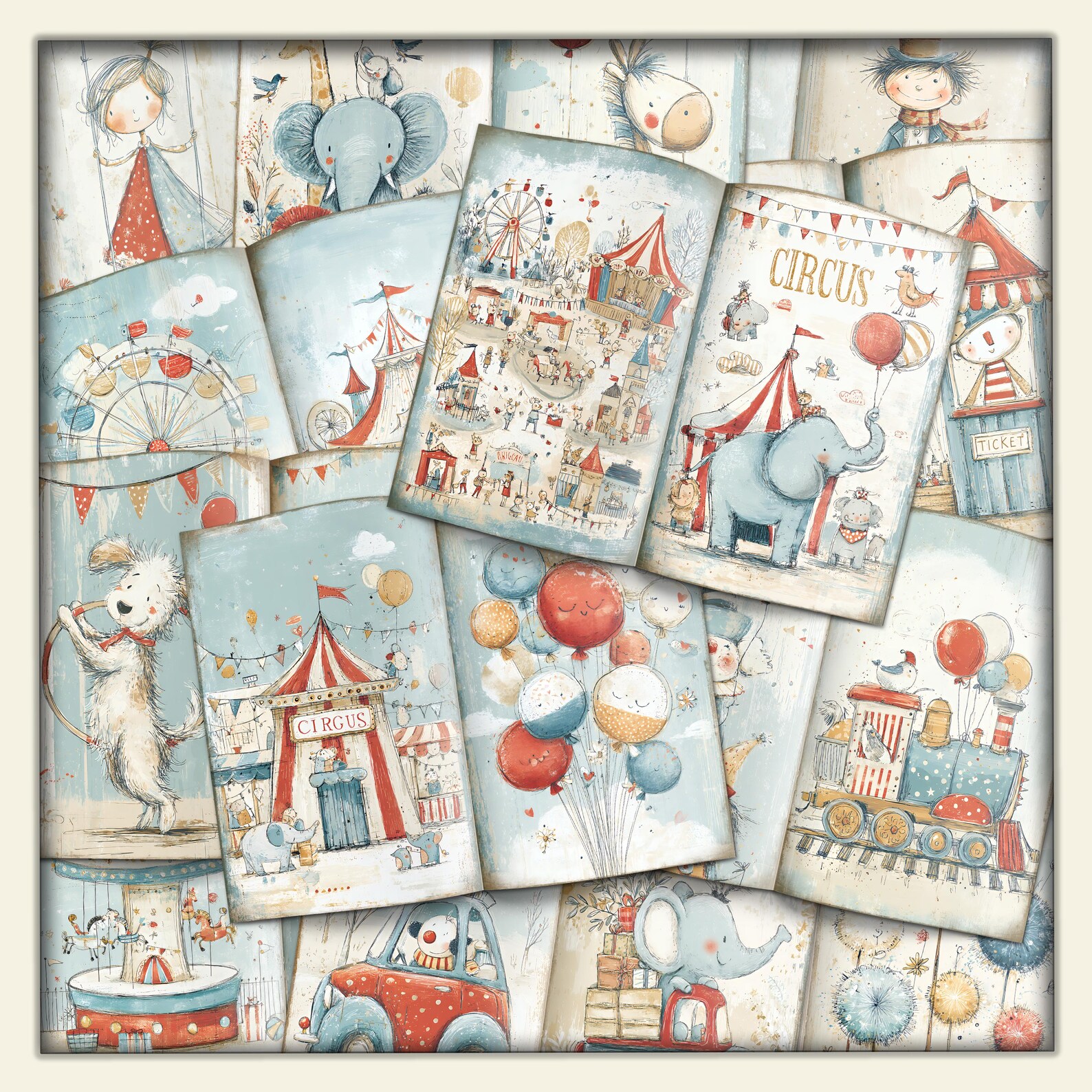 Circus Junk Journal Pages - Whimsical People Animals Clowns Paper Pack ...