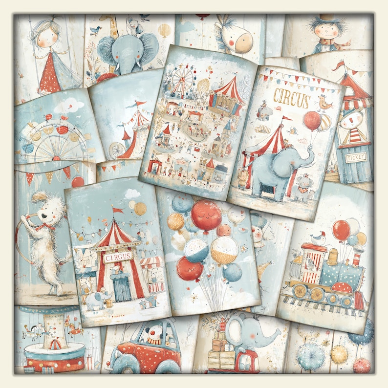 Circus Junk Journal Pages - Whimsical People Animals Clowns Paper Pack ...