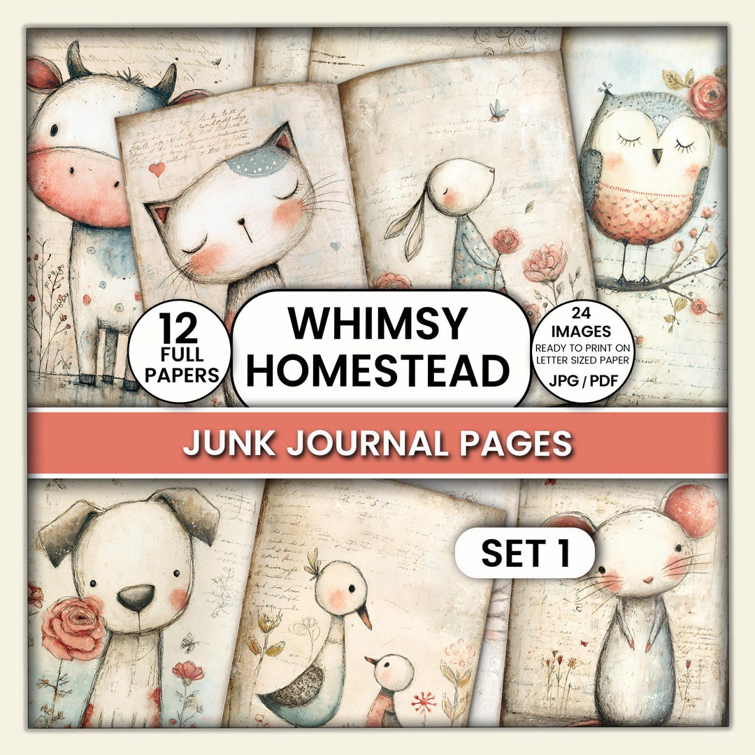 Animal Junk Journal Pages – Printable Set, Vintage Farmhouse Digital ...