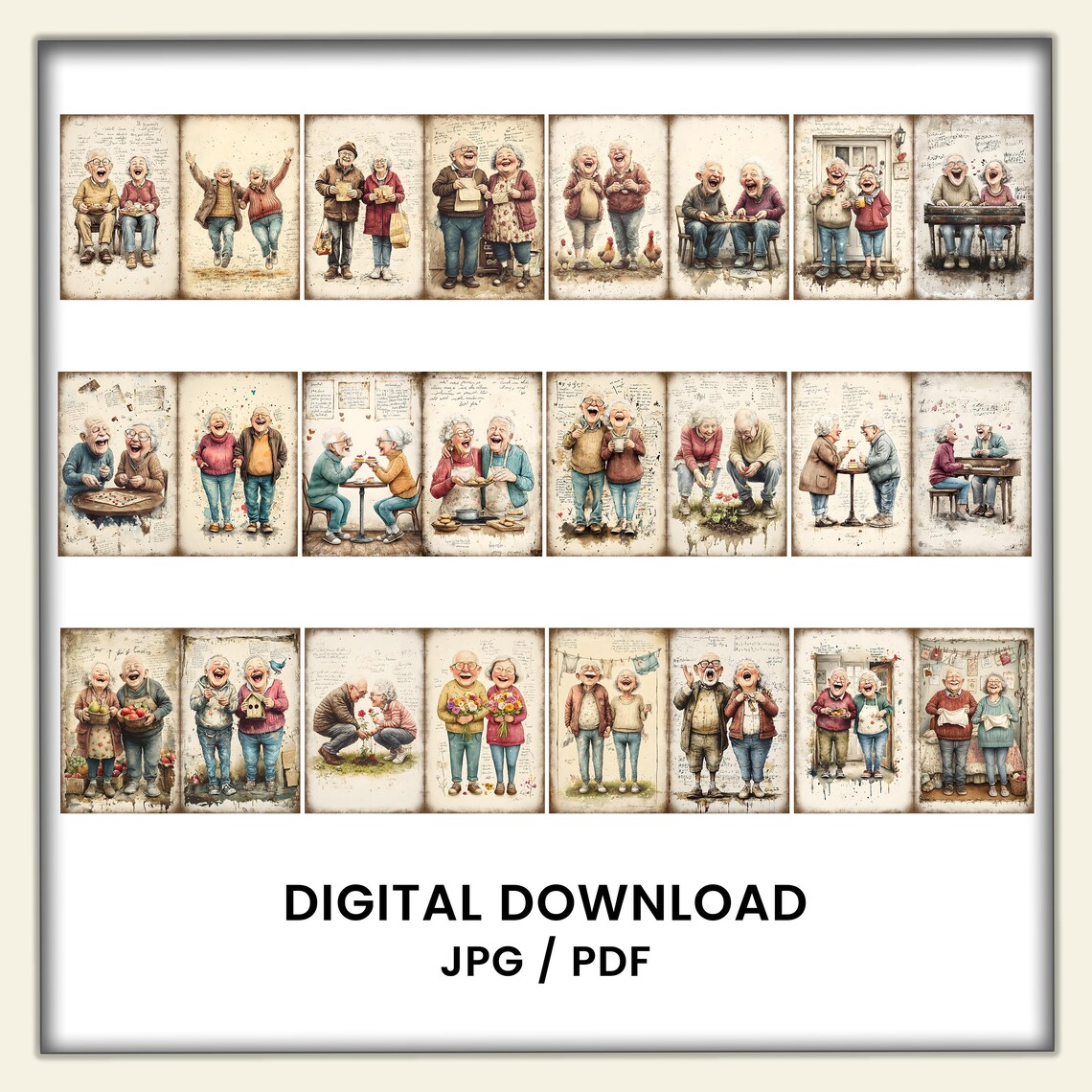 Junk Journal Elderly Couple Growing Older Grandparents Scrapbook Papers ...