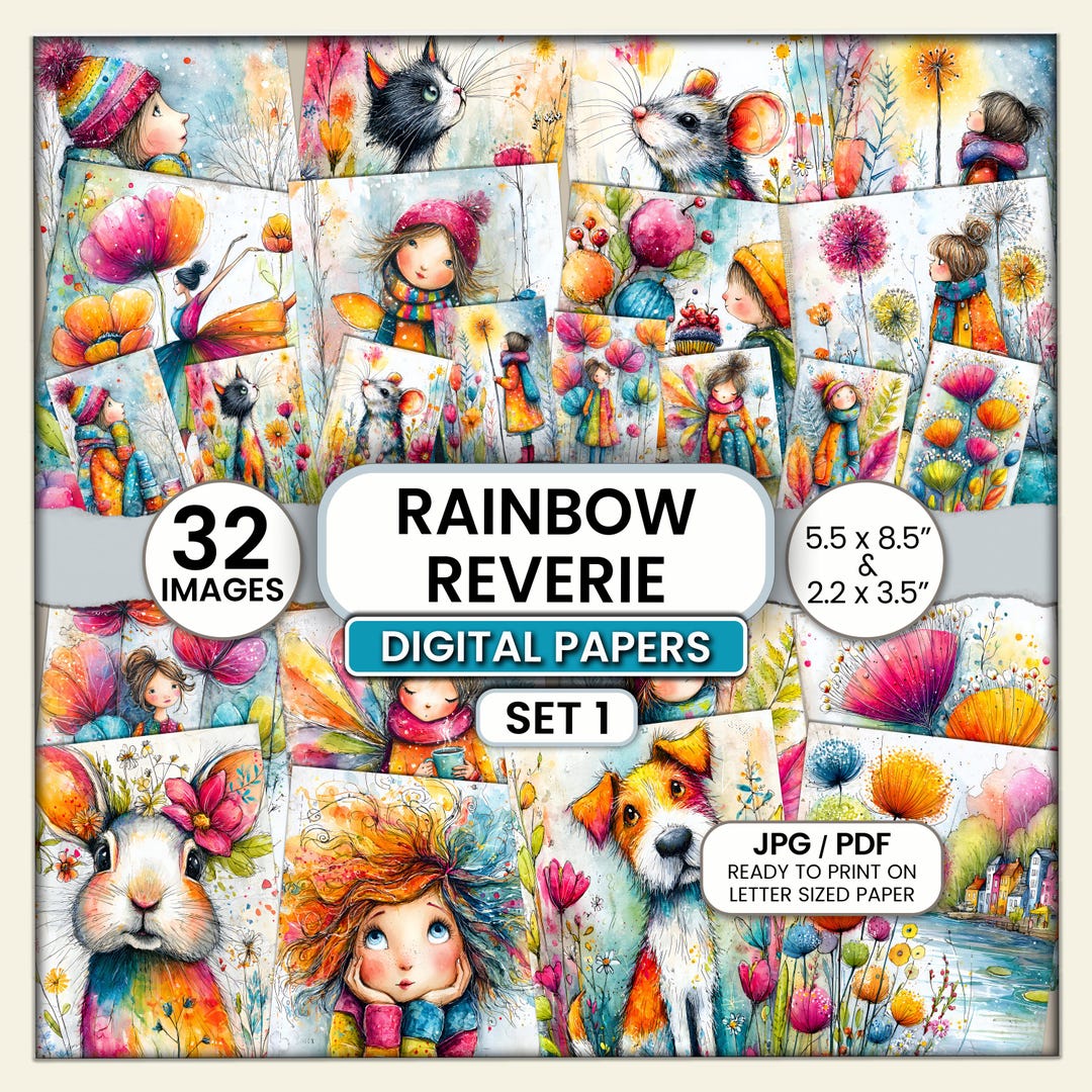 Happy and Bright Digital Papers - Whimsical Printables - Use for Junk ...