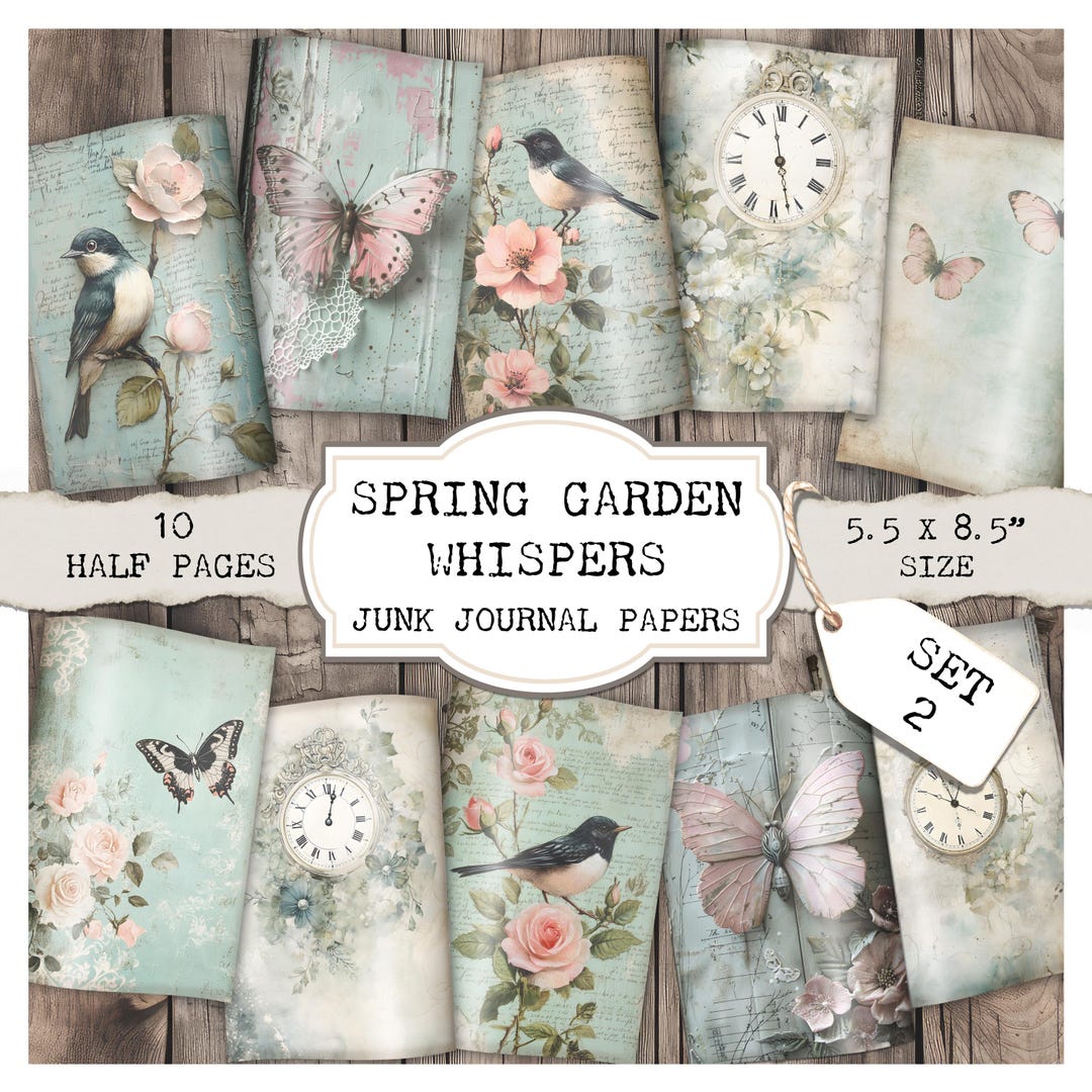 Spring Garden Whispers Printable Junk Journal Papers Half Pages SET 2 ...