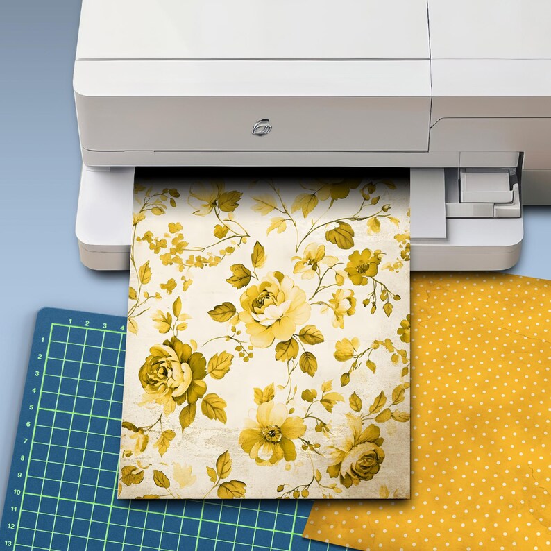 Vintage Yellow Paper Collection: Floral, Damask, Stripes (digital ...