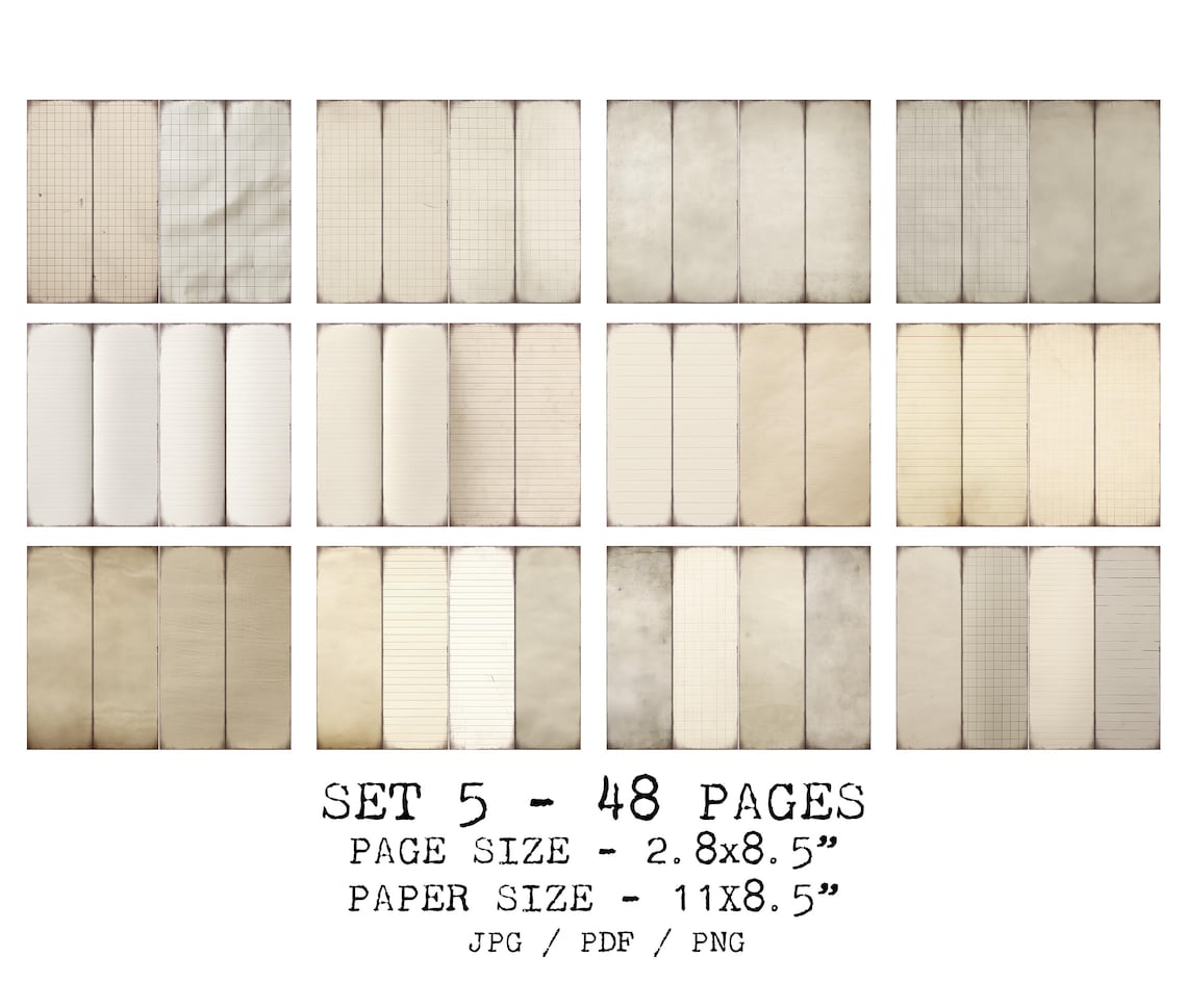Junk Journal Filler Papers Neutral Colour Vintage Scrapbook Pages Tall ...