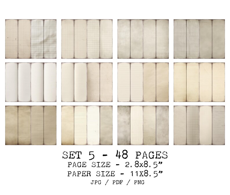Junk Journal Filler Papers Neutral Colour Vintage Scrapbook Pages Tall ...