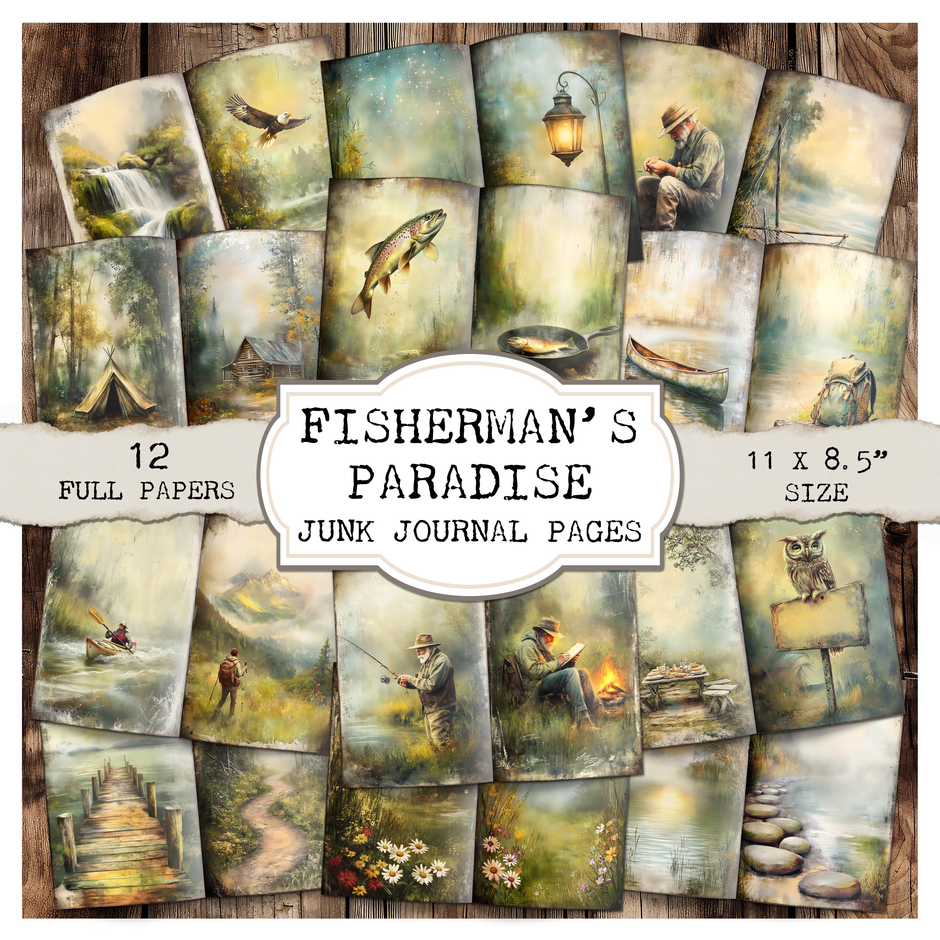 Fisherman Junk Journal Pages, Fishing Digital Paper, Rustic Outdoor ...