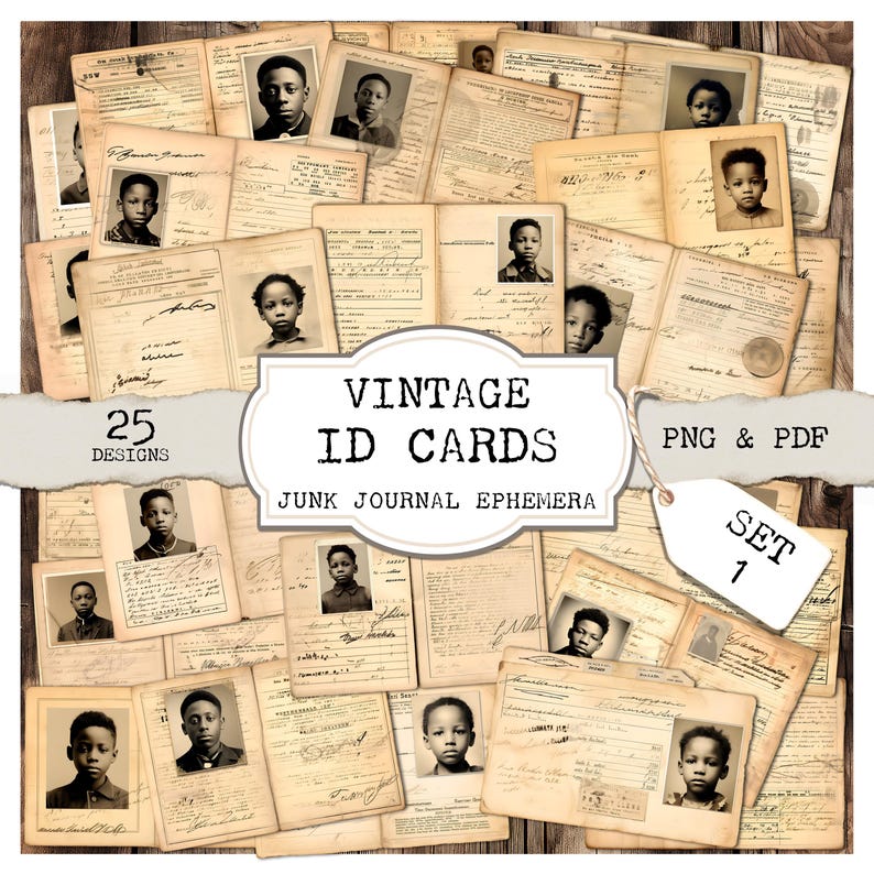 Vintage ID Cards Junk Journal Ephemera - Set 1 (25 Designs) Faith ID ...