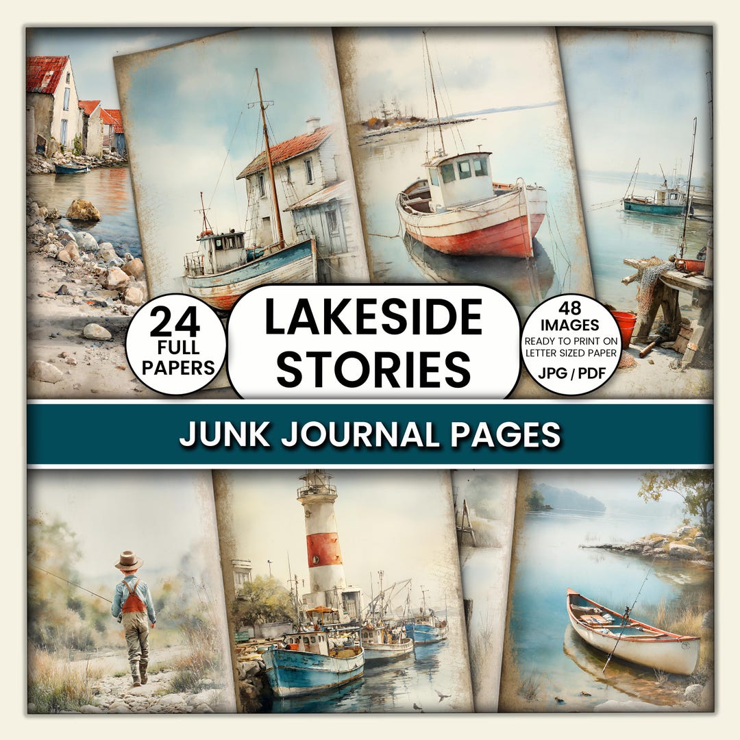 Fishing Junk Journal Pages, Vintage Papers, Rustic Coastal Boat, Lake ...