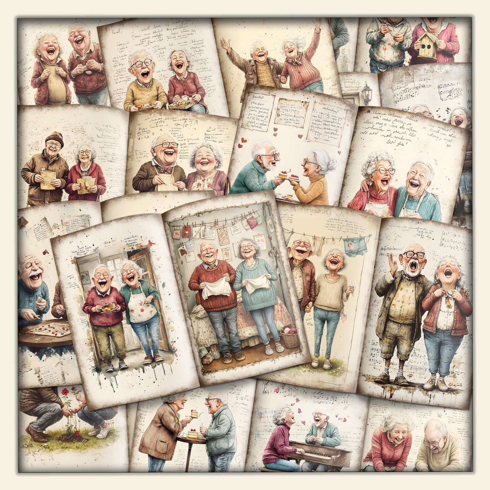 Junk Journal Elderly Couple Growing Older Grandparents Scrapbook Papers ...