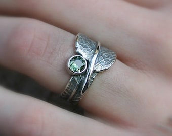 Sage Leaf Ring With Natural Green Sapphire...wedding | Etsy