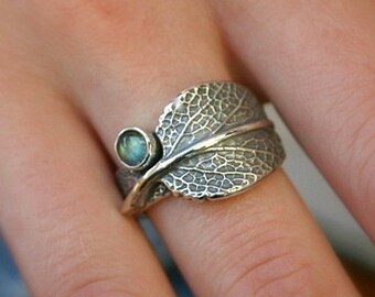 Sage Leaf Ring with Moissanite...Engagement Wedding Promise | Etsy